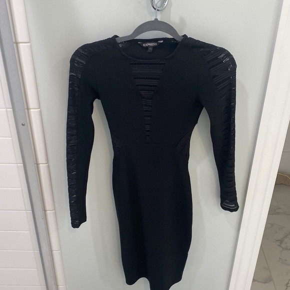 Express | Dresses | Long Sleeve Midis Dress With Mesh Cutouts | Poshmark